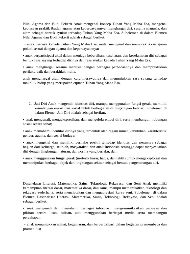 Capaian Pembelajaran Anak TK (2) | PDF