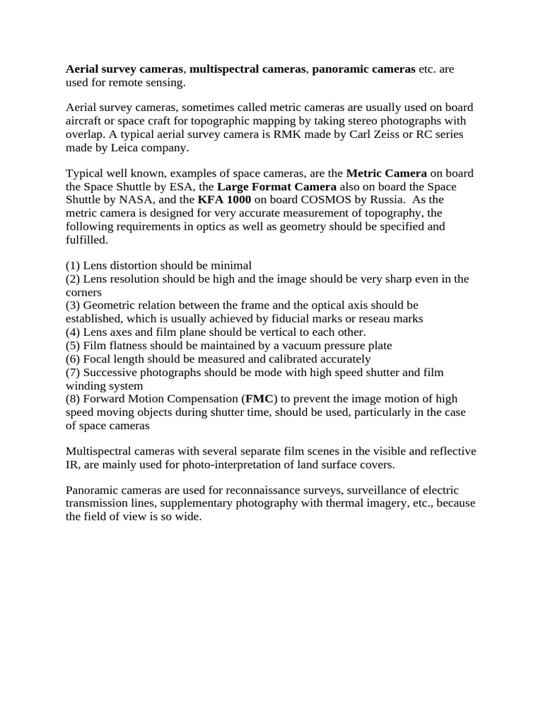 Types of Cameras in Remote Sensing | PDF | Infrared | Ultraviolet