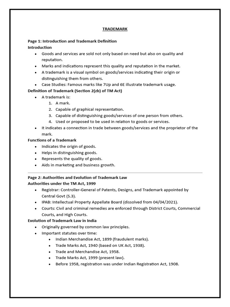 Intellectual Property Laws (Notes) | PDF | Copyright | Trademark