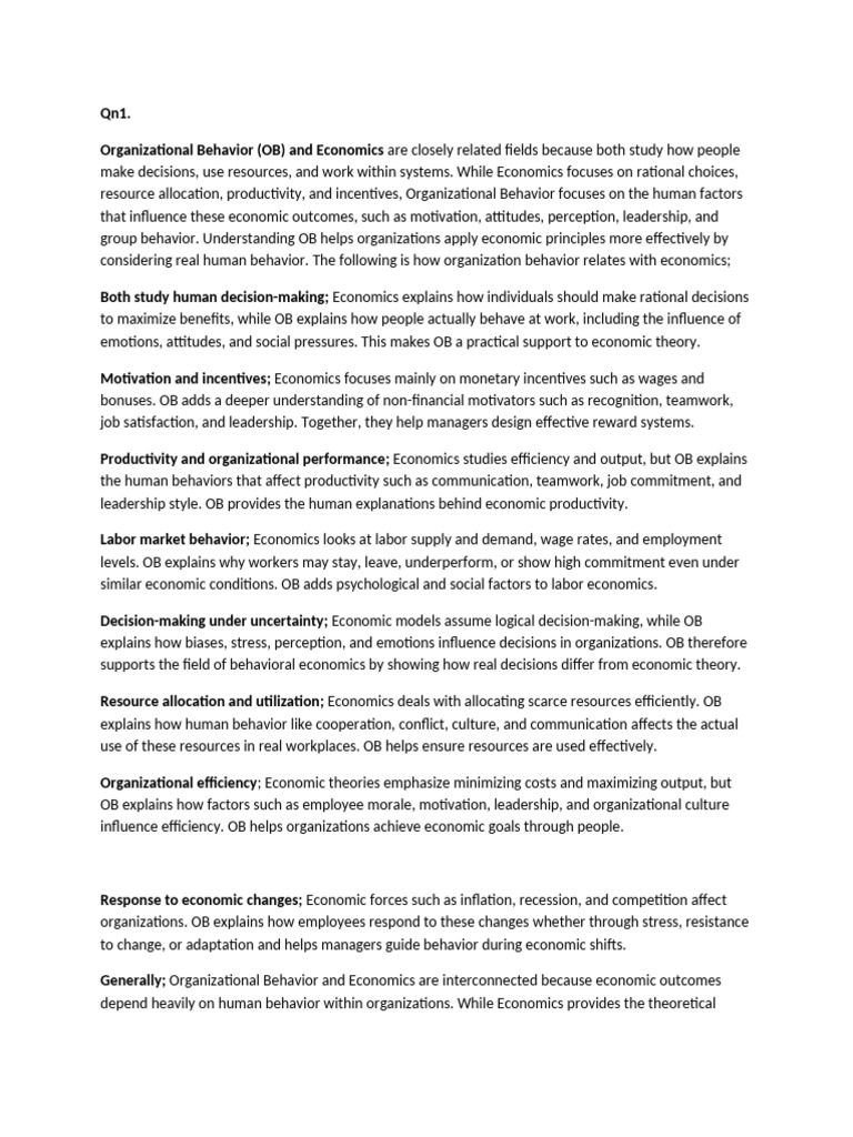 OB and Economics: Interconnected Insights | PDF