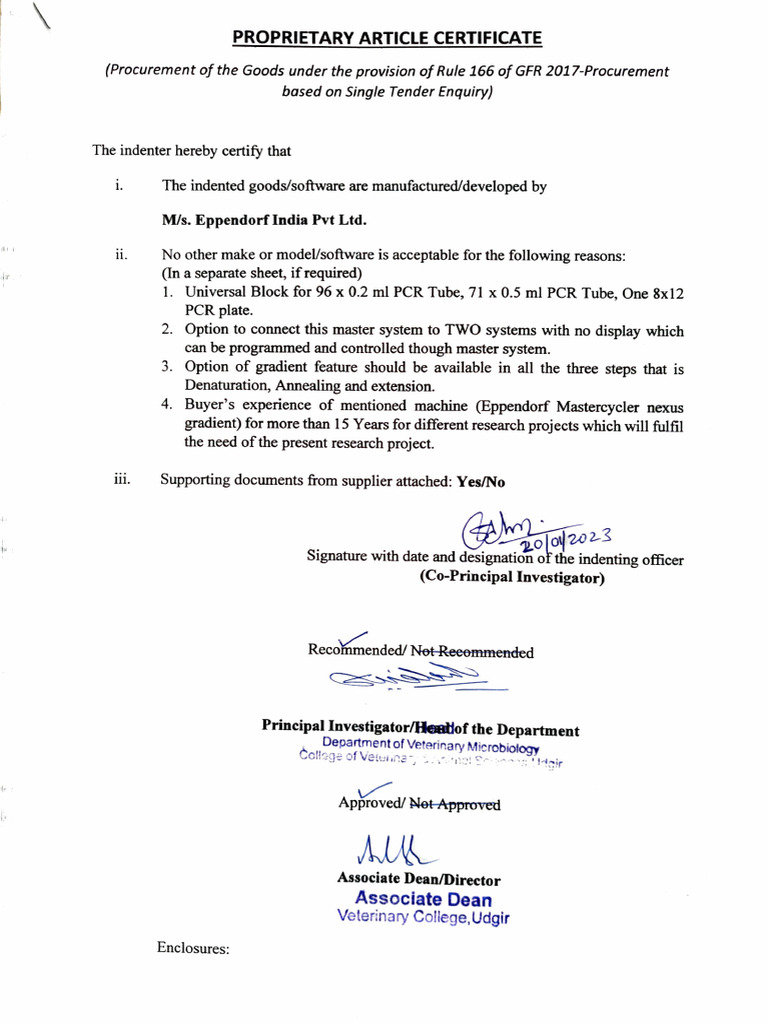Proprietary Article Certificate: Goods/software Manufactured/developed ...