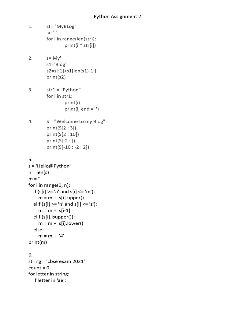 Py Assignment 2 - Output Based Program, Complex Based String Programs ...