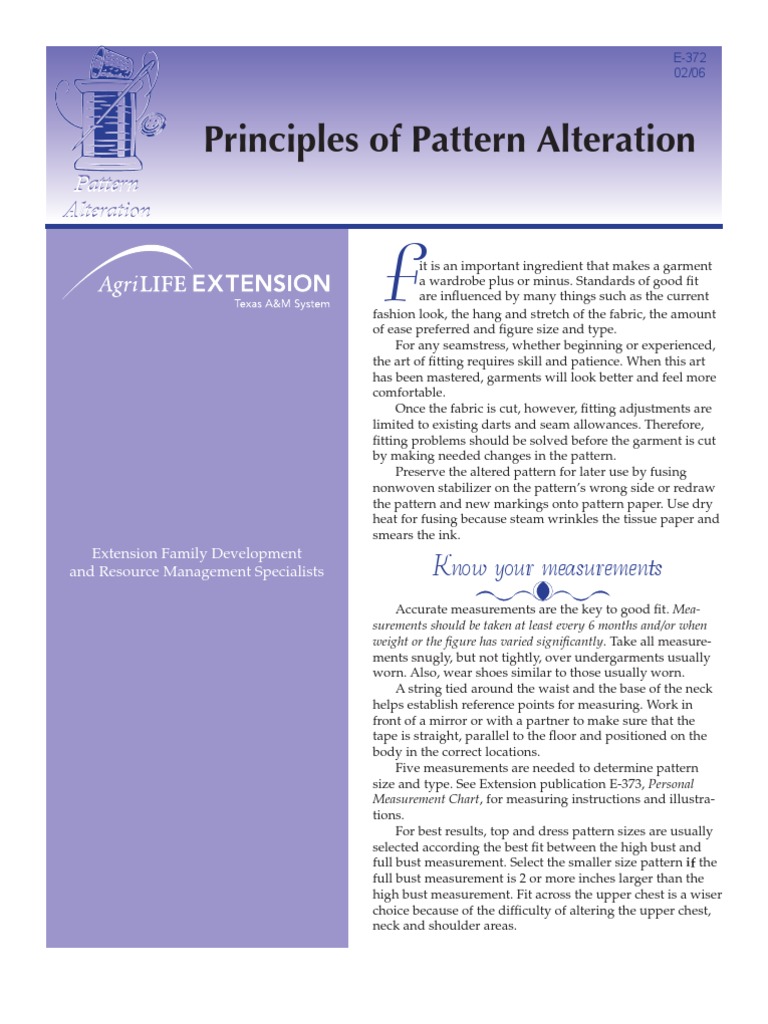 Principles of Pattern Alteration | PDF | Seam (Sewing) | Waist