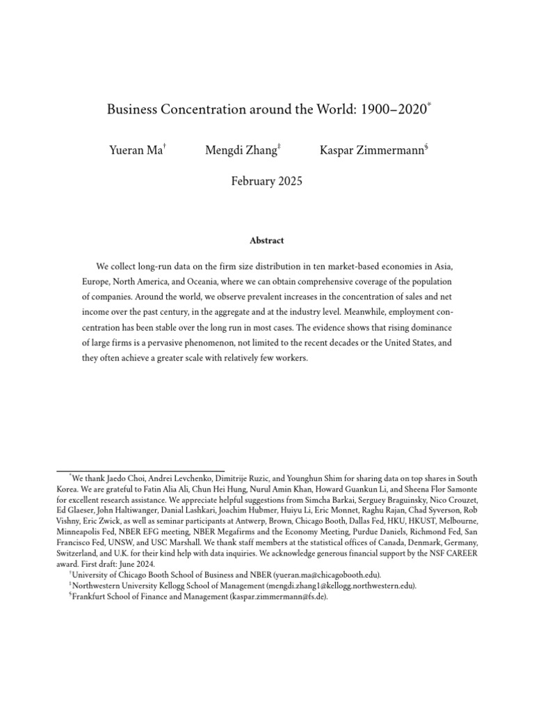 Business Concentration Around The World - 1900-2020 (With Mengdi Zhang ...