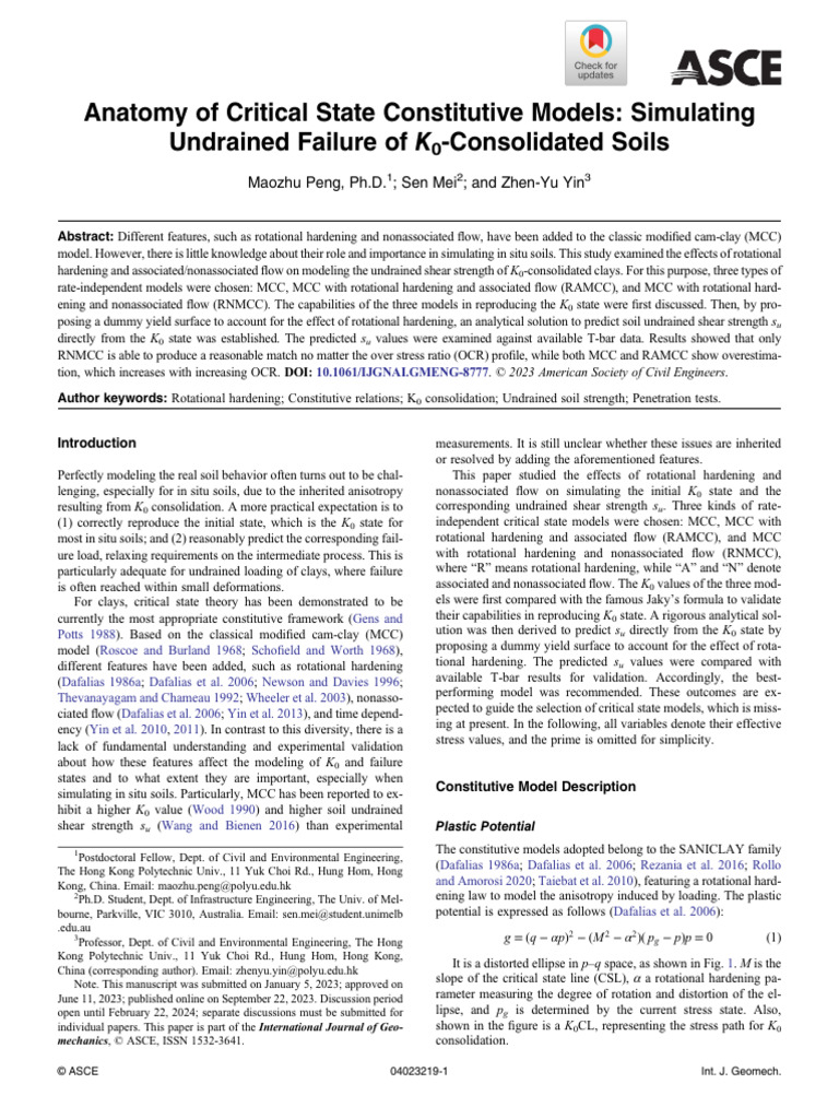 Critical State Models for K0-Clays | PDF | Soil Mechanics | Plasticity ...