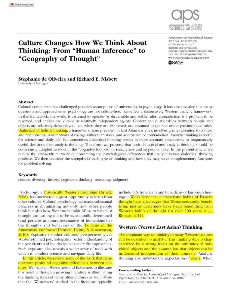 Culture Changes How We Think About Thinking From Human Inference To ...