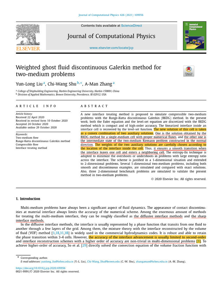 Weighted Ghost Fluid Method for Two-Medium Flow | PDF | Applied ...