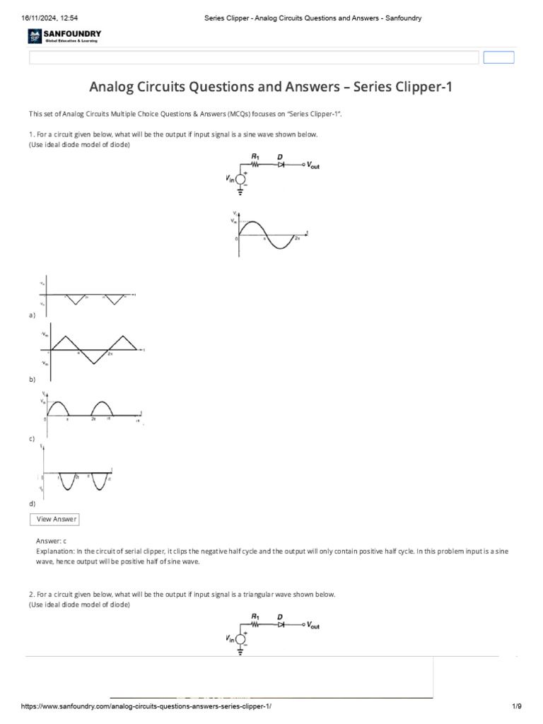 Series Clipper MCQs for Analog Circuits | PDF | Diode | Electrical Network