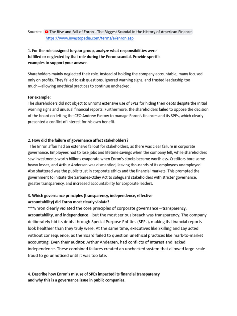 Enron Scandal: Governance Failures Explained | PDF | Enron | Business