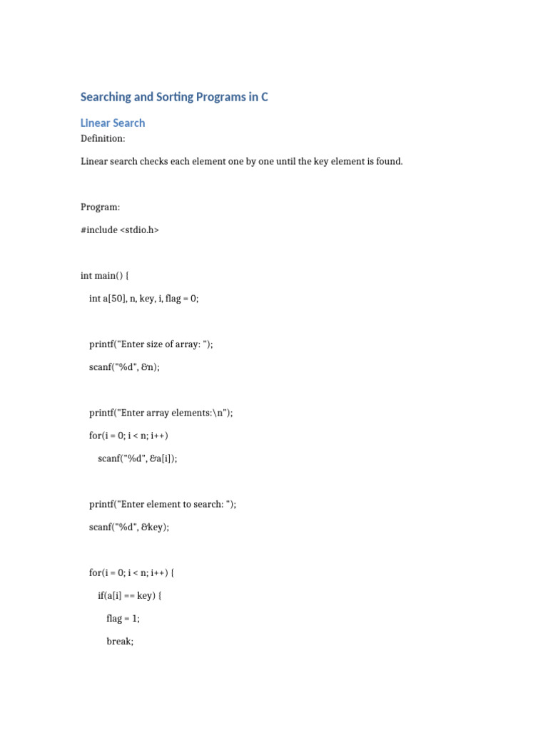 Searching and Sorting Programs | PDF | Computer Programming ...