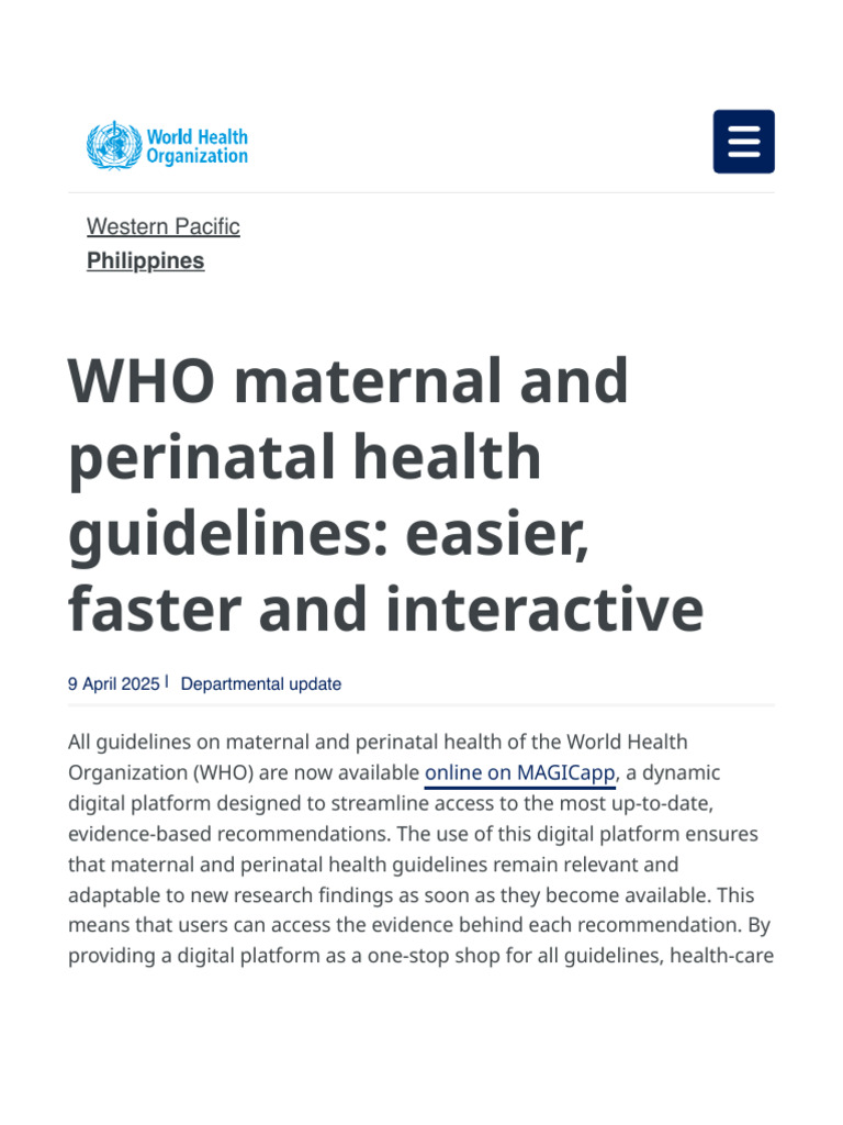 WHO Maternal and Perinatal Health Guidelines- Easier, Faster and ...