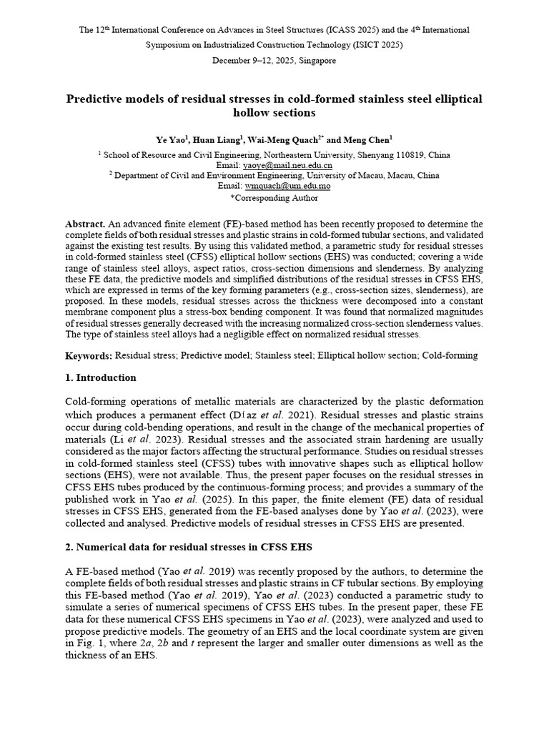 5 Predictive Models of Residual Stresses in Cold Formed Stainless Steel ...