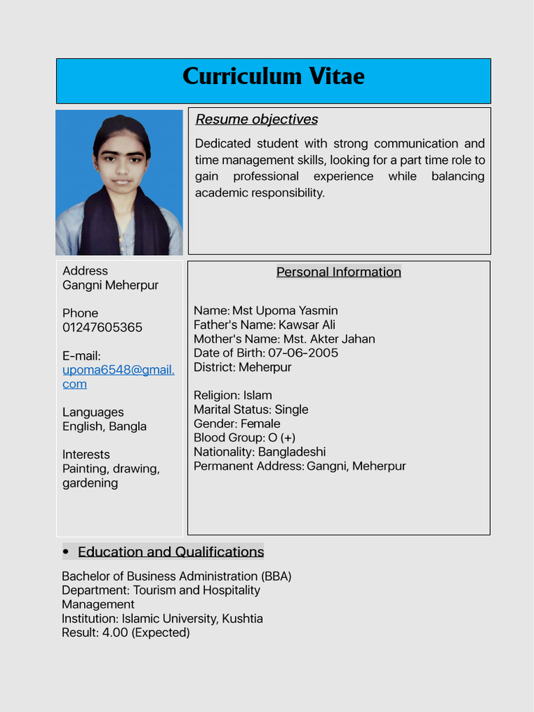 Curriculum Vitae: Resume Objectives | PDF