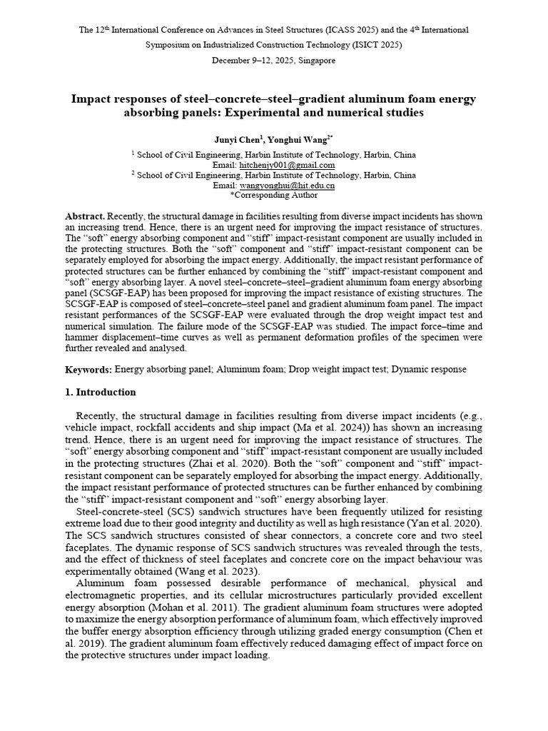 22 Impact Responses of Steel-Concrete-Steel-Gradient Aluminum Foam ...