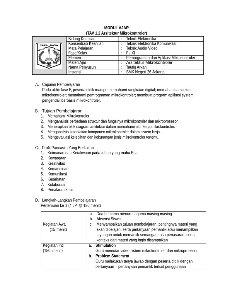 Modul Ajar Arsitektur Mikrokontroler | PDF