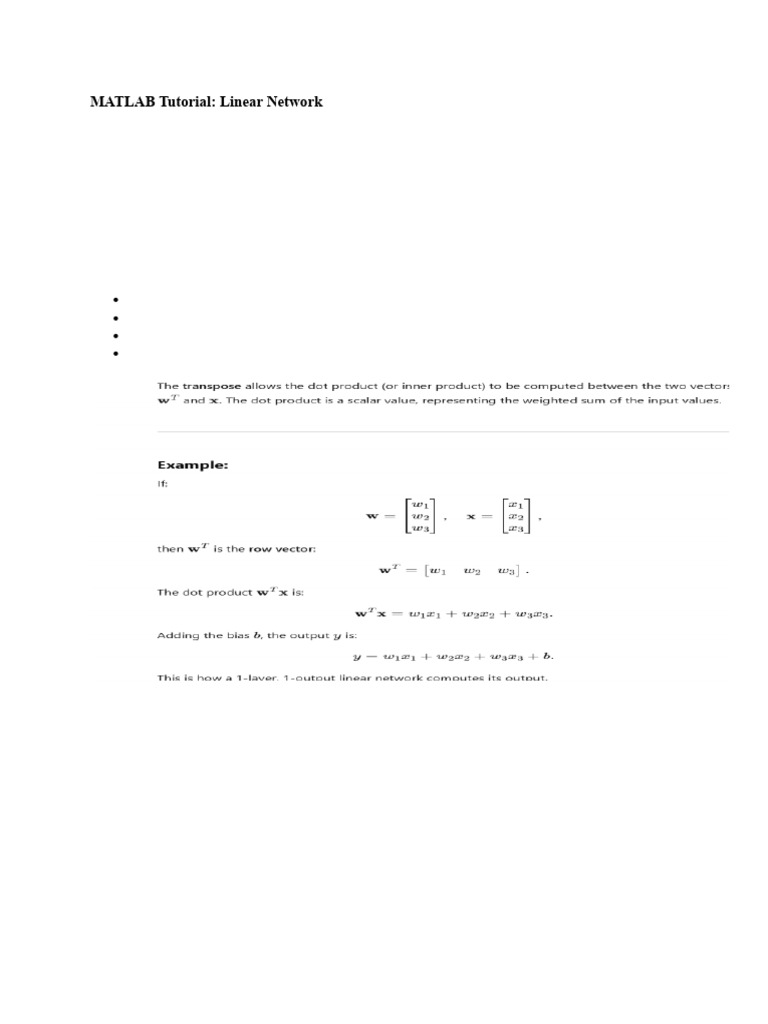 Implementing A 1-Layer 1-Output Linear Network in Matlab-Updated | PDF ...