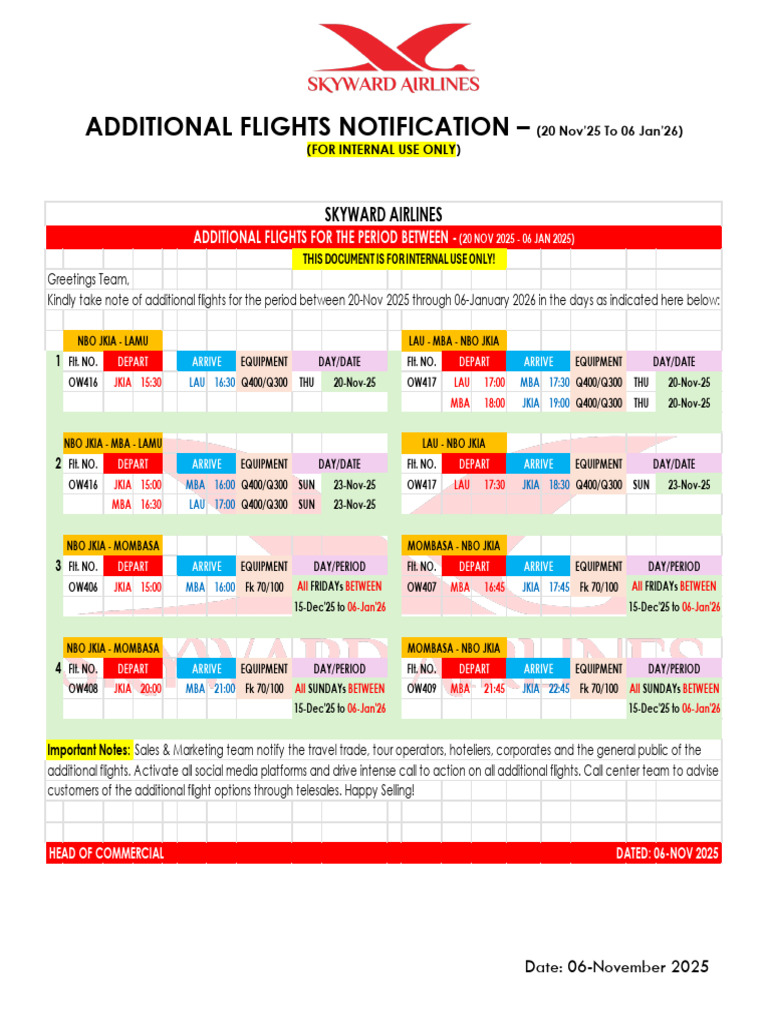 Additional Flights Notif Nov 2025 | PDF