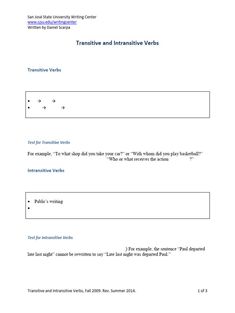 Transitive and Intransitive Verbs | PDF | Verb | Linguistic Typology