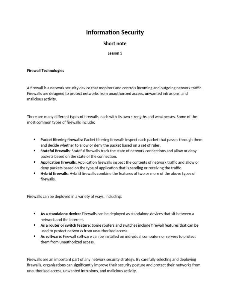 Information Security Lesson 5 short note | PDF | Firewall (Computing ...