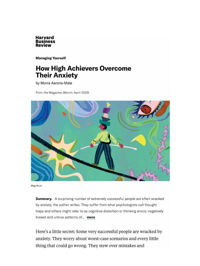 HBR - How High Achievers Overcome Their Anxiety | PDF