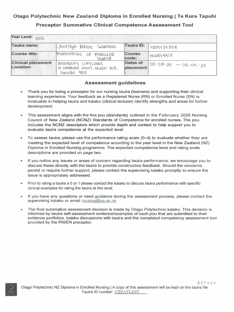 Submission 2 - en Preceptor Summative Clinical Competence Assessment ...