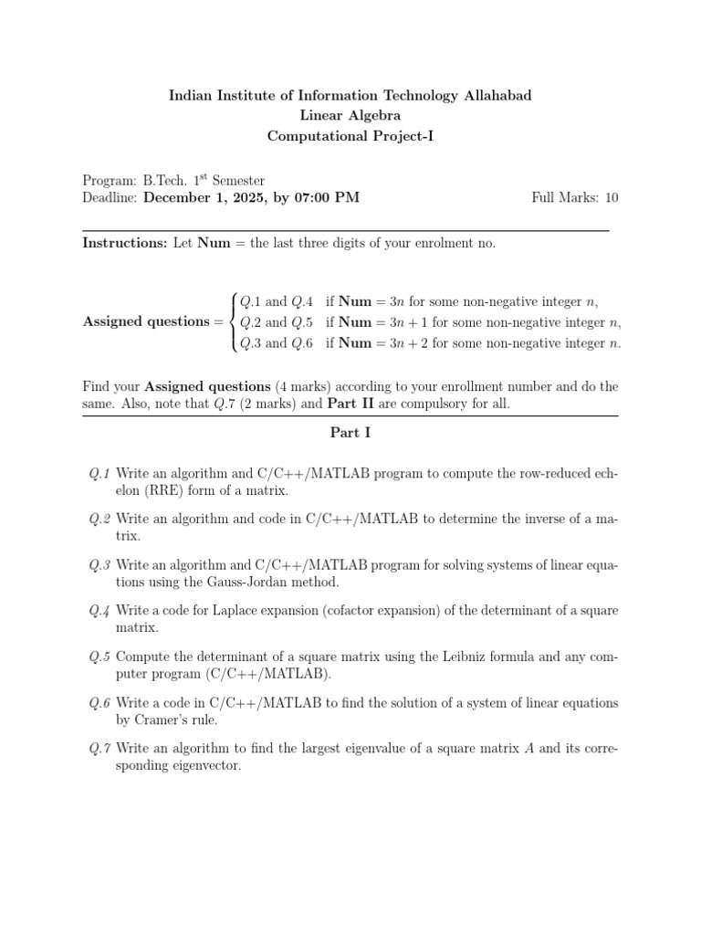 Computational Project-1 Linear Algebra 2025 | PDF | Matrix (Mathematics ...