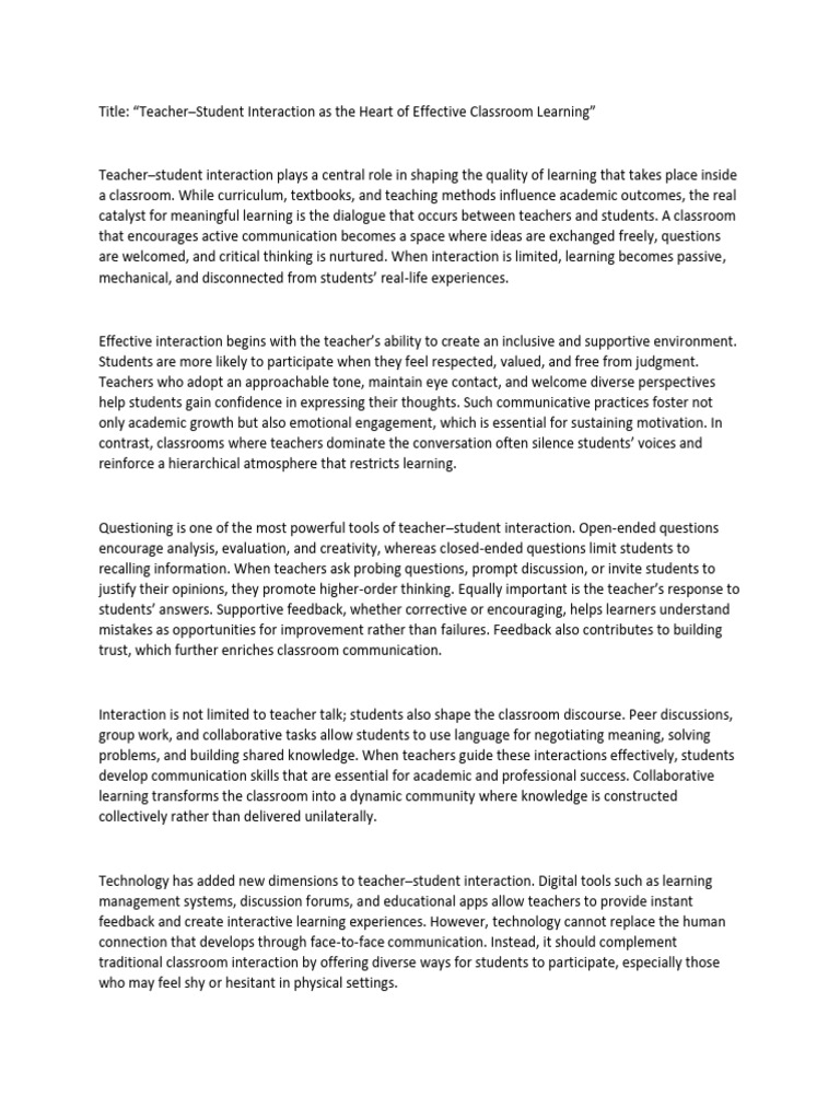 Teacher-Student Interaction in Learning | PDF