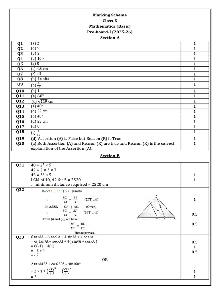 Marking Scheme PB1 X Maths Basic | PDF | Euclid | Classical Geometry