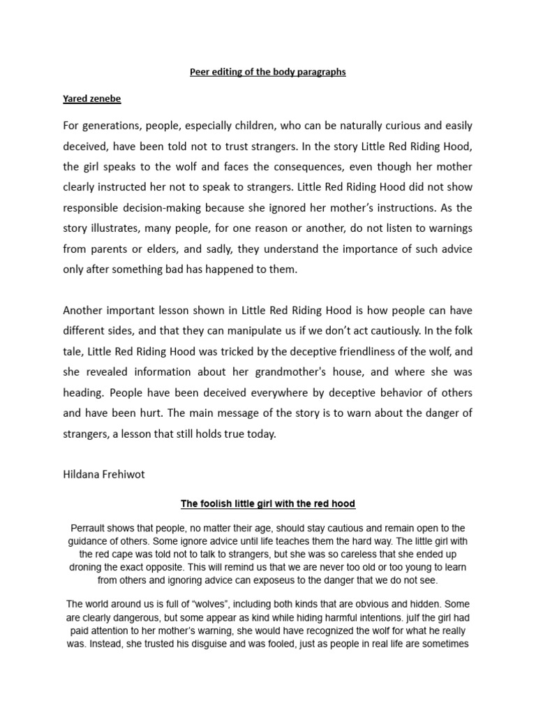 Peer Editing of Body Paragraph | PDF | Little Red Riding Hood | Linguistics