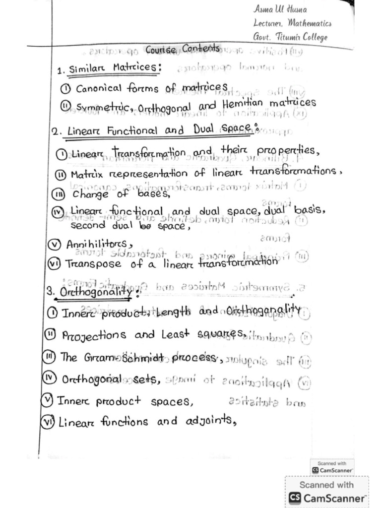 Linear Algebra - II Class Notes | PDF