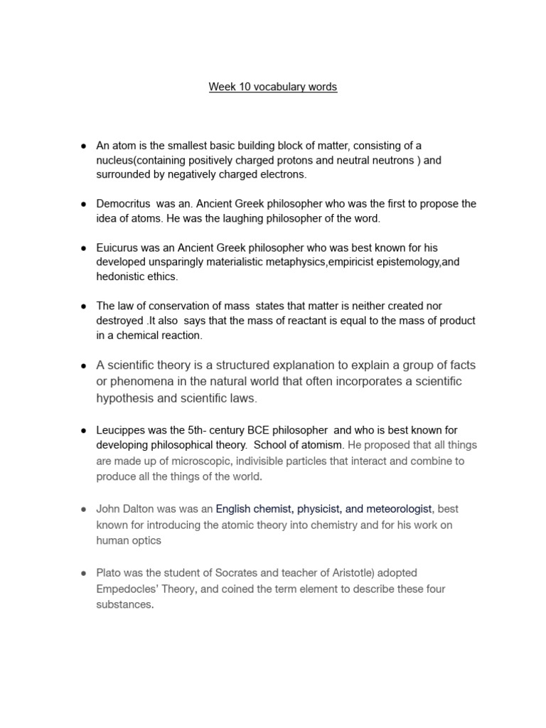 Week 10 Vocabulary Words | PDF