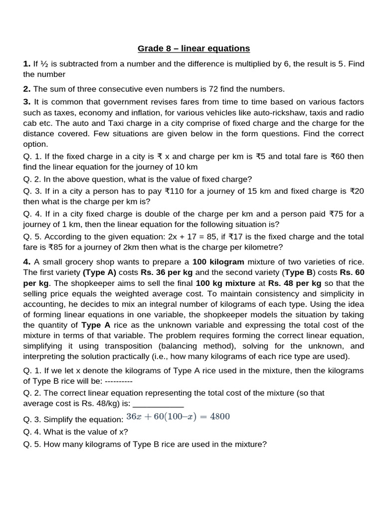 Grade 8 – Linear Equations 2 | PDF | Equations | Mathematics