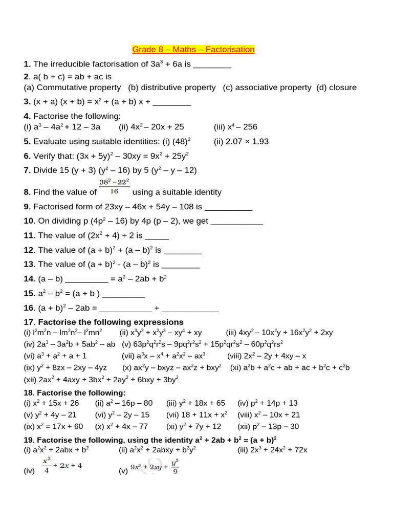 Grade 8 - Maths - Factorisation | PDF | Area | Geometry