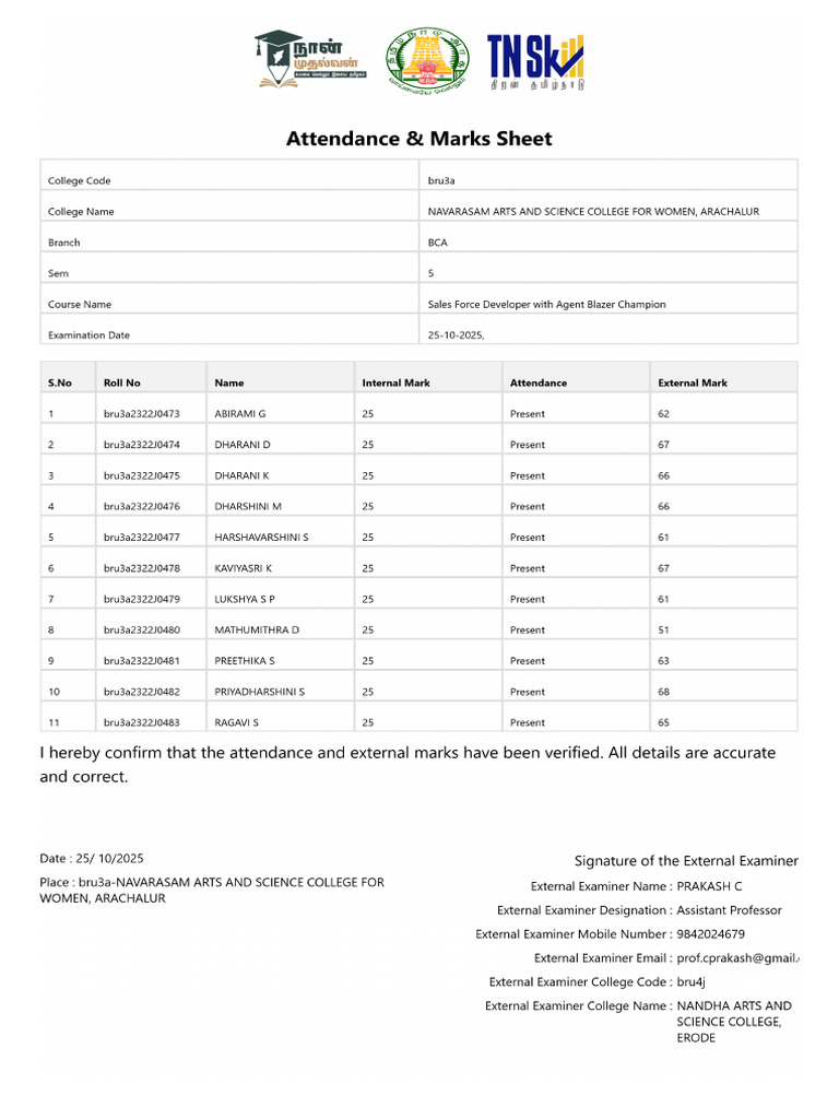 Attendance Marks Sheet | PDF