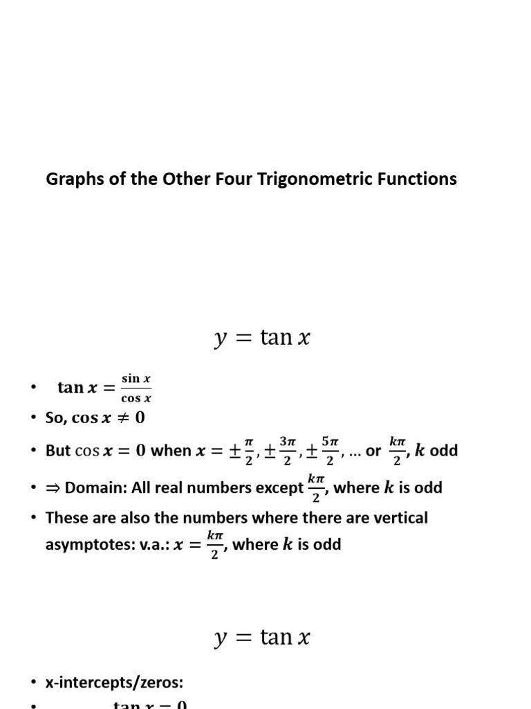 Notes On Graphs of Tan, Cot, CSC, Sec | PDF | Trigonometric Functions ...