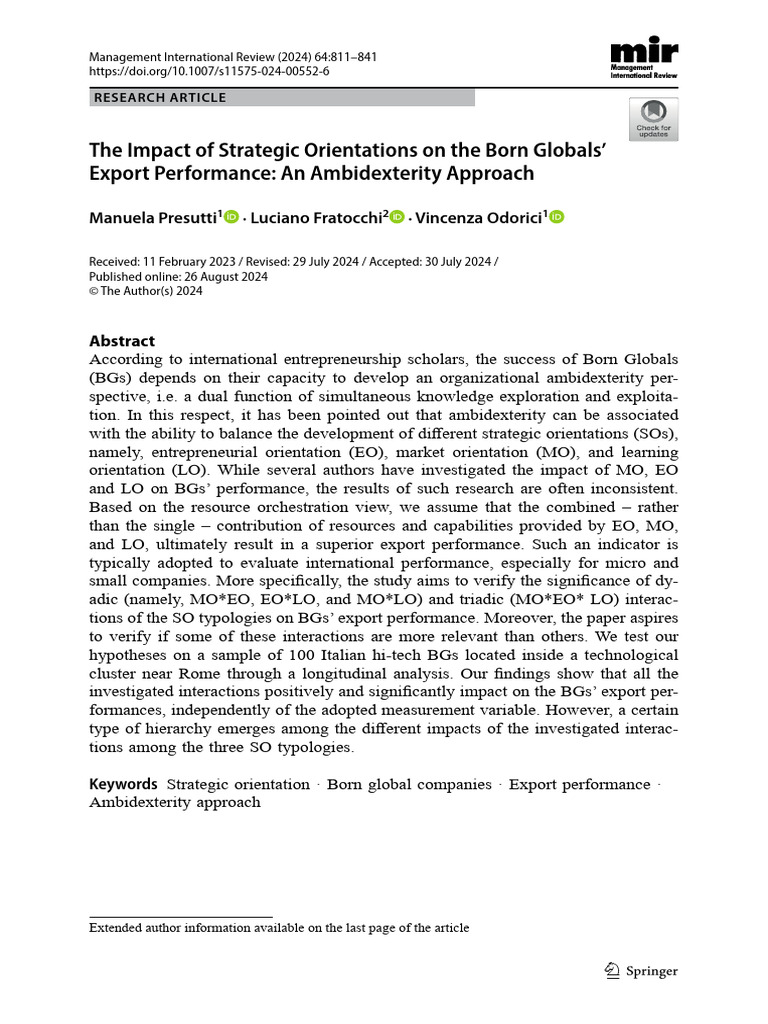 The Impact of Strategic Orientations on the Born Globals’ Export ...