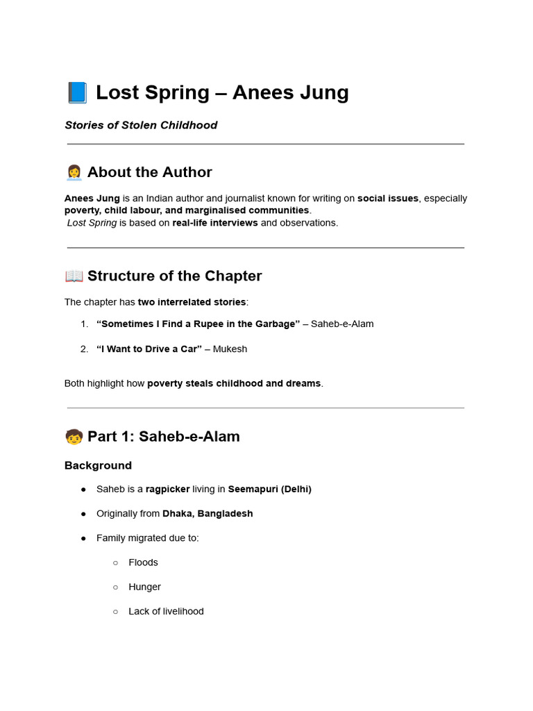 ? Lost Spring – Anees Jung | PDF