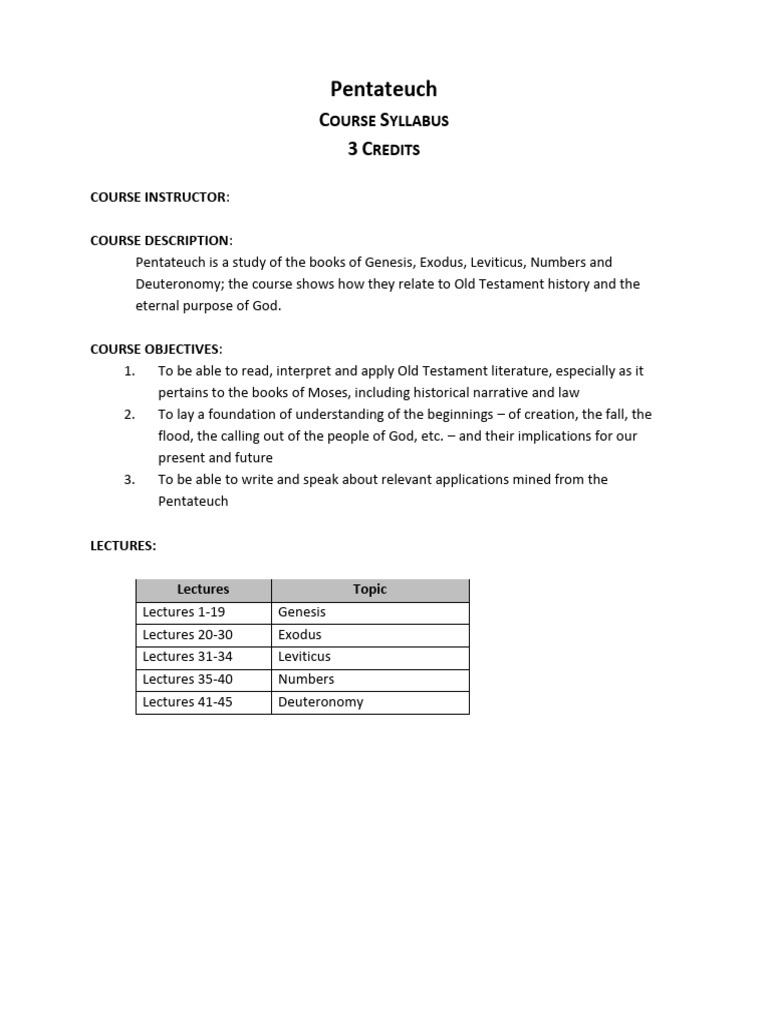 Pentateuch Syllabus 2024 | PDF | Torah | Book Of Numbers
