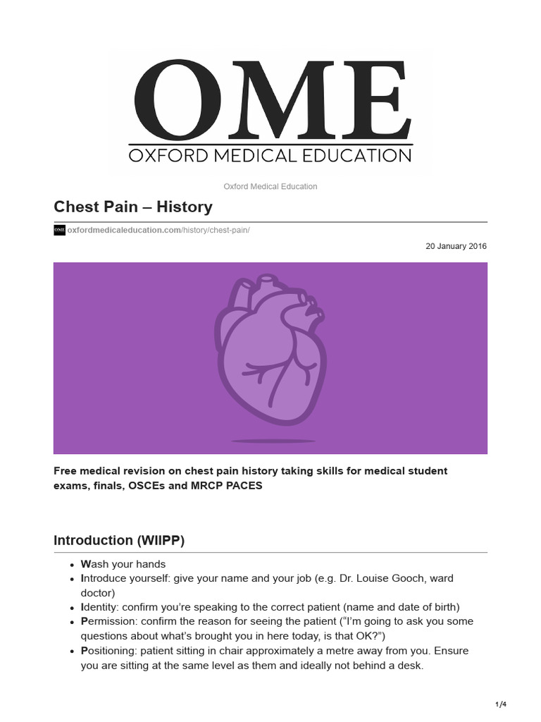 Chest Pain History Taking Guide | PDF | Myocardial Infarction ...
