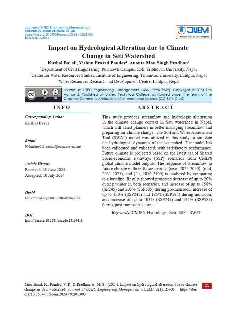 Impact On Hydrological Alteration Due To Climate Change in Seti ...