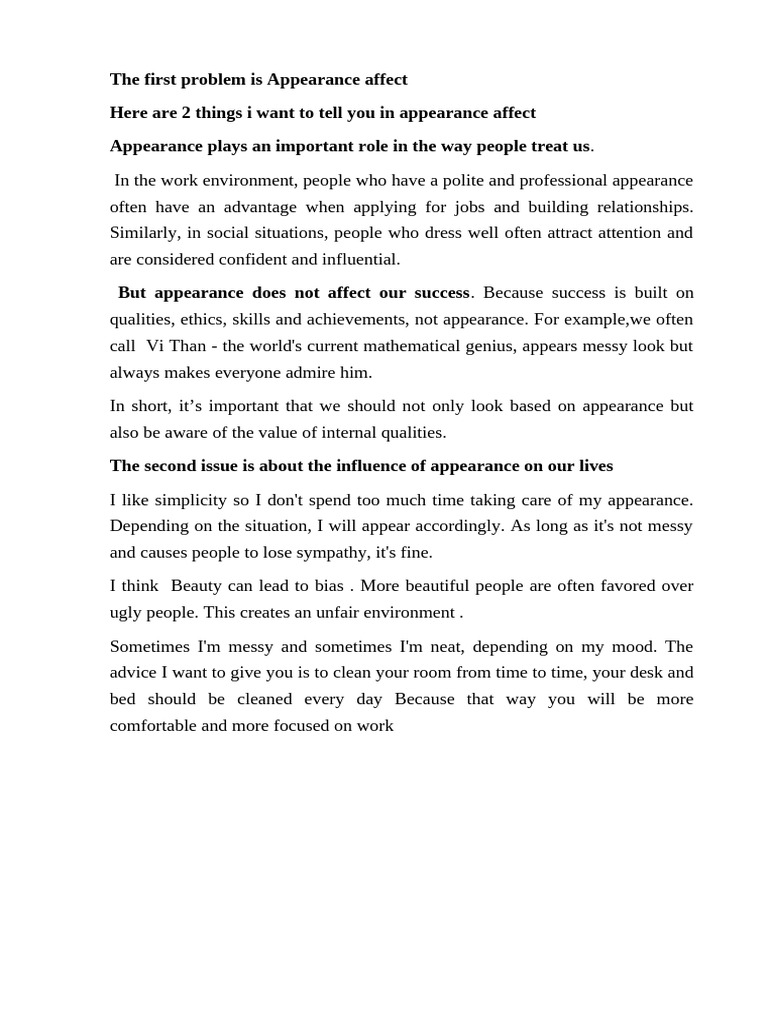 The First Problem Is Appearance Affect | PDF