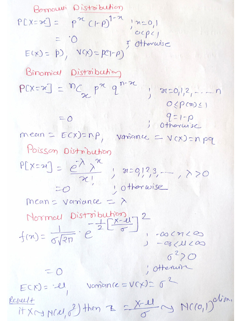 Formula Sheet For Probability Distributions | PDF