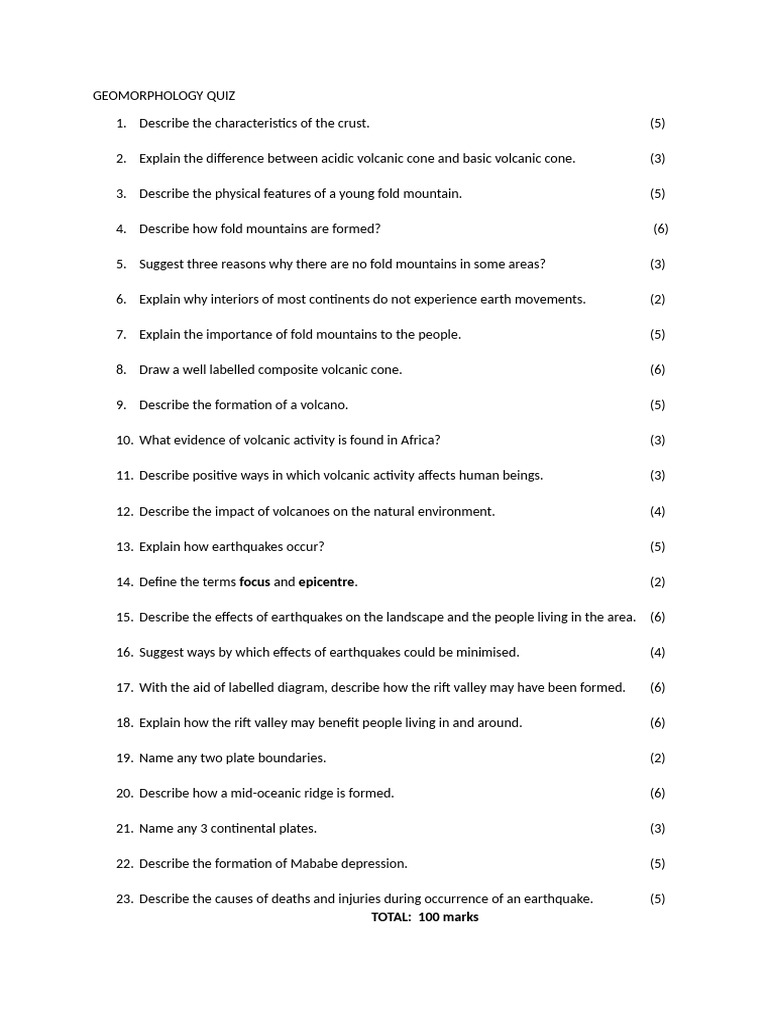 Geomorphology Quiz | PDF
