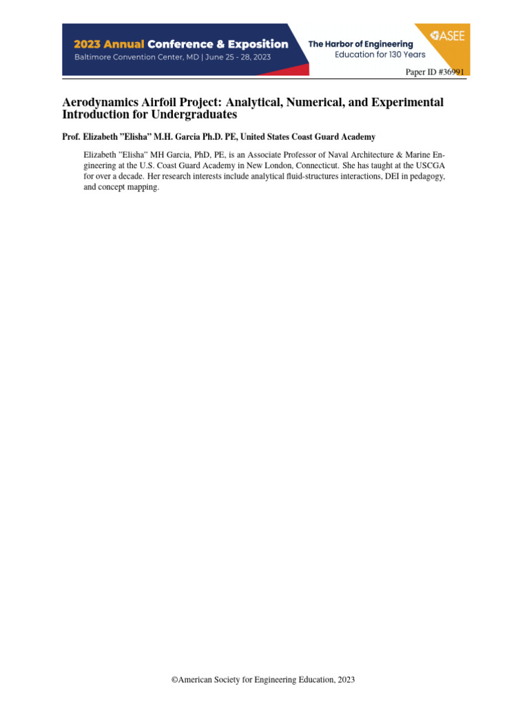 Aerodynamics Airfoil Project Analytical Numerical and Experimental ...