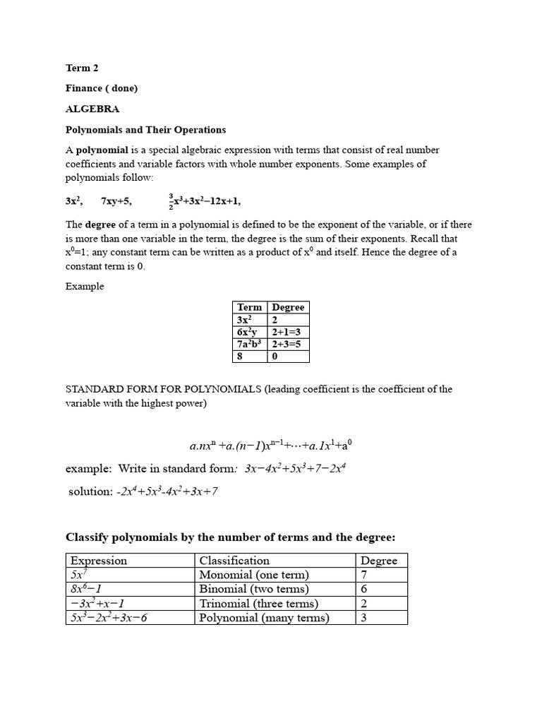 Polynomials and Their Operations | PDF | Equations | Factorization