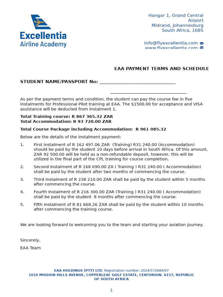 EAA Payment and Instalment Summary '26 | PDF | Payments