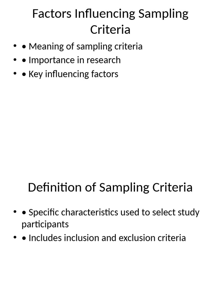 Factors Influencing Sampling Criteria | PDF