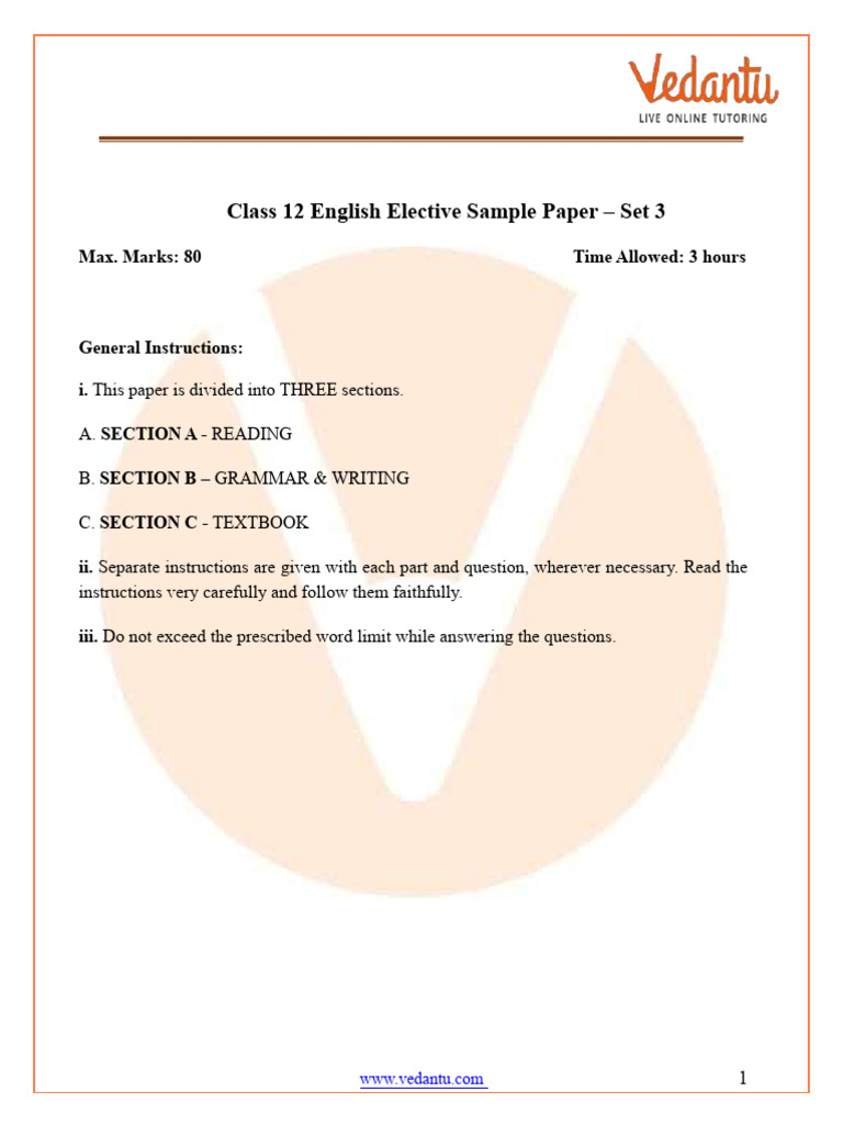 Class 12 English Elective Sample Paper | PDF | Mental Health ...