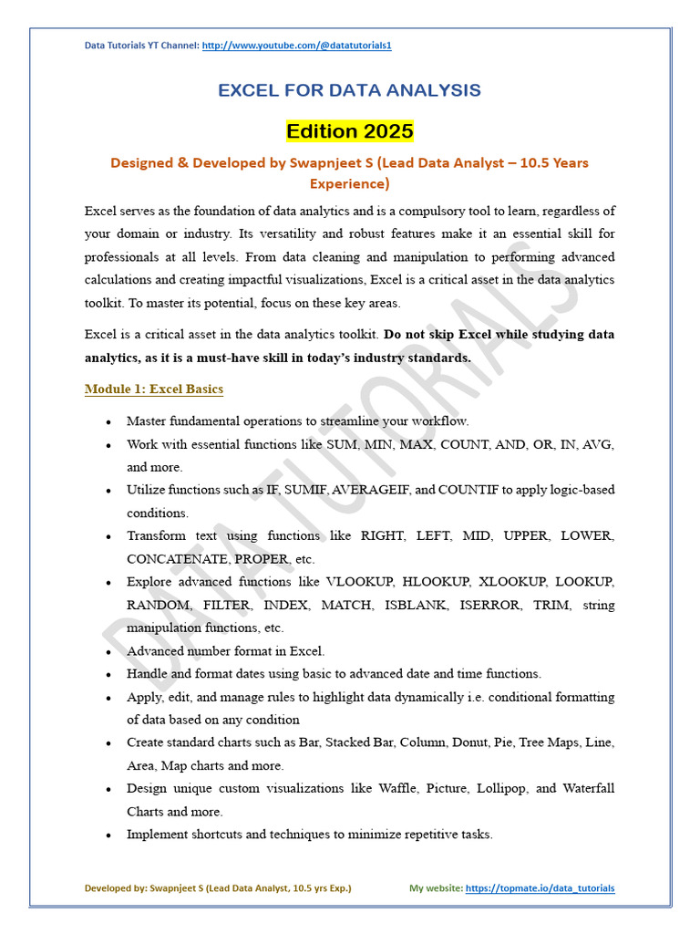 Excel Roadmap Edition 2025 | PDF | Data Analysis | Microsoft Excel