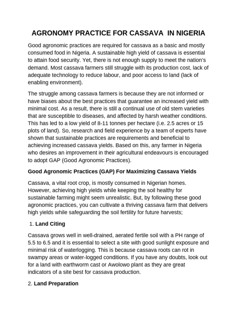Agronomy Practice For Cassava in Nigeria | PDF | Agriculture | Fertilizer